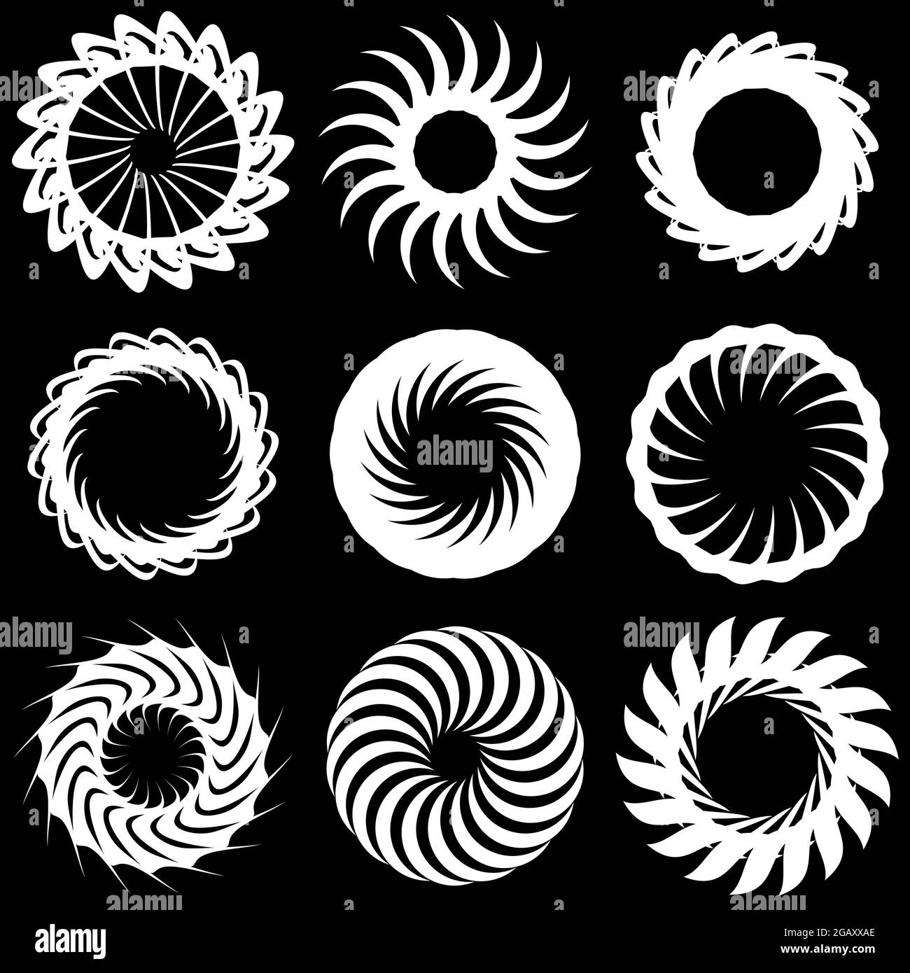 Circular, radial icon, motif, mandala shape. Swirl, twirl, helix ...