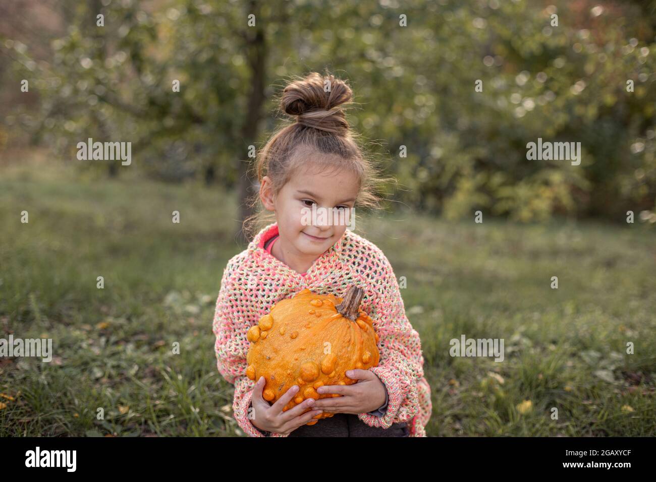 Deformed ugly orange pumpkin in a child hands Stock Photo - Alamy