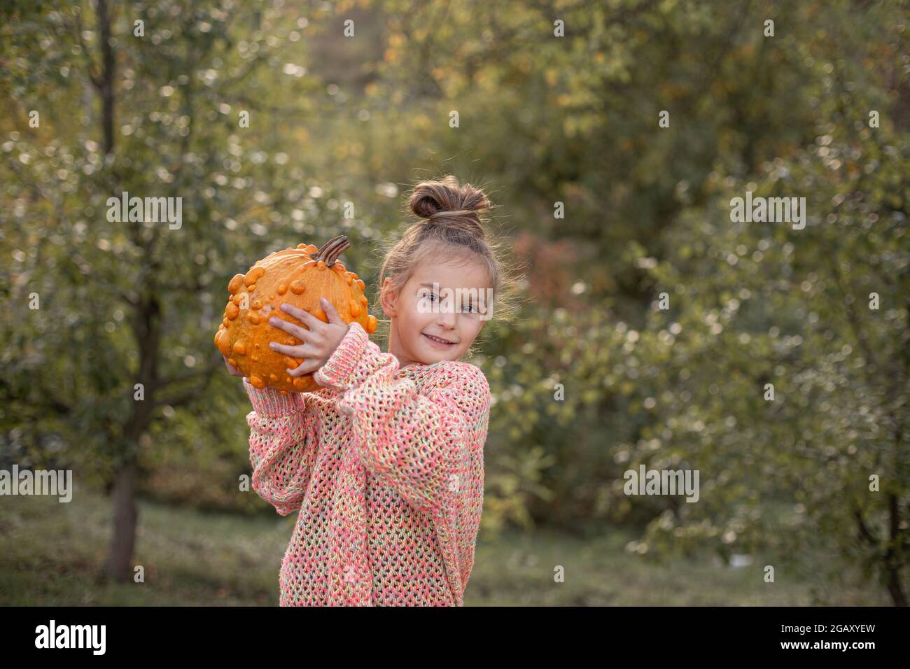 Deformed ugly orange pumpkin in a child hands Stock Photo - Alamy