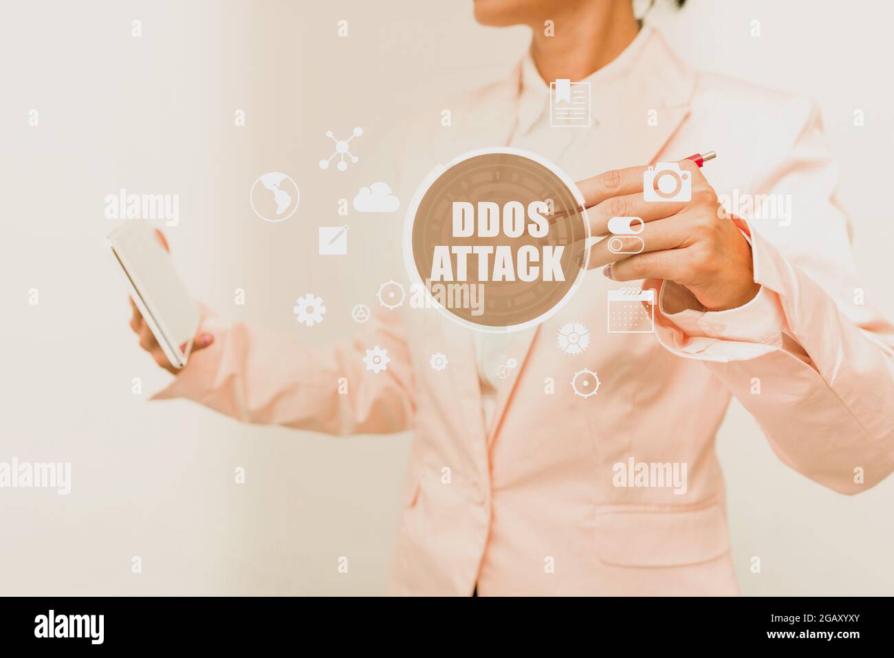 Hand writing sign Ddos Attack. Concept meaning disturbed access to the ...