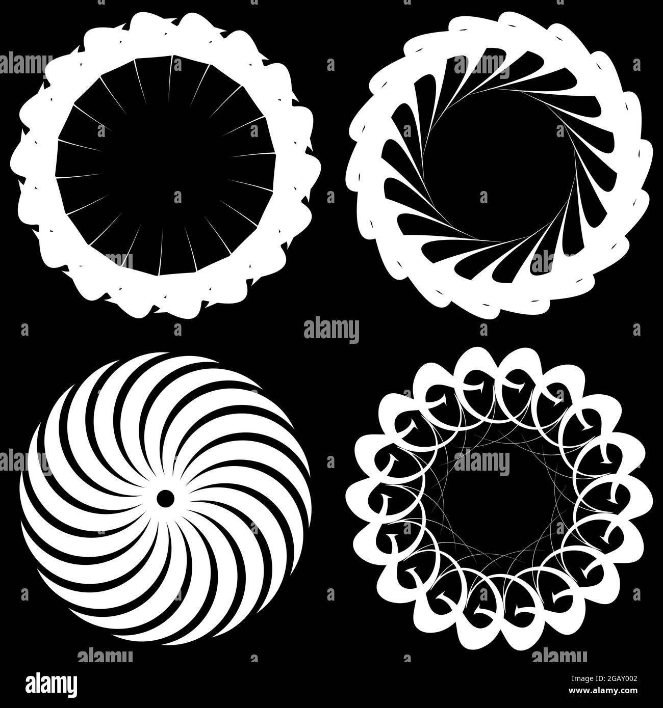 Circular, radial icon, motif, mandala shape. Swirl, twirl, helix ...