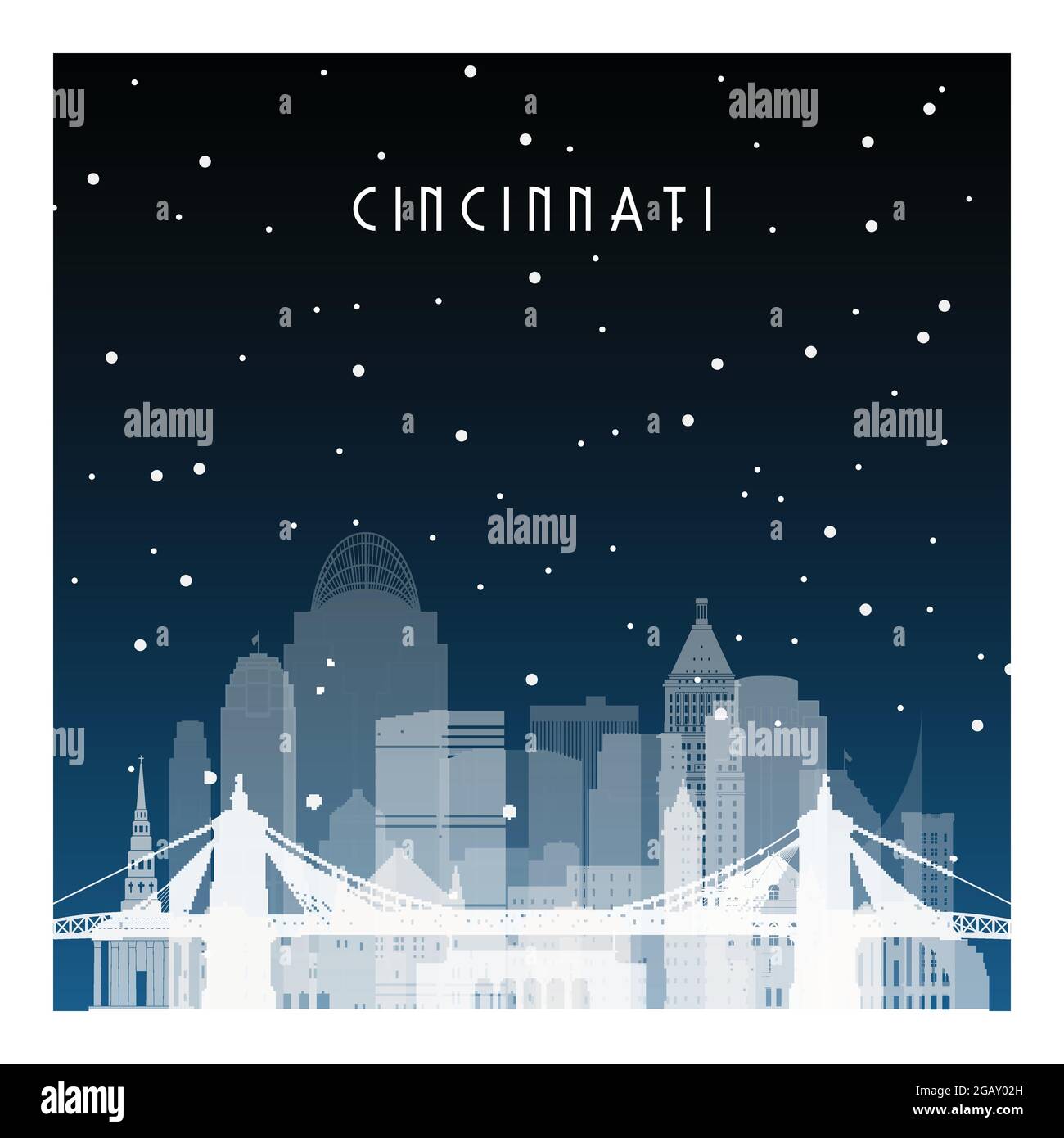 Winter night in Cincinnati. Night city in flat style for banner, poster ...