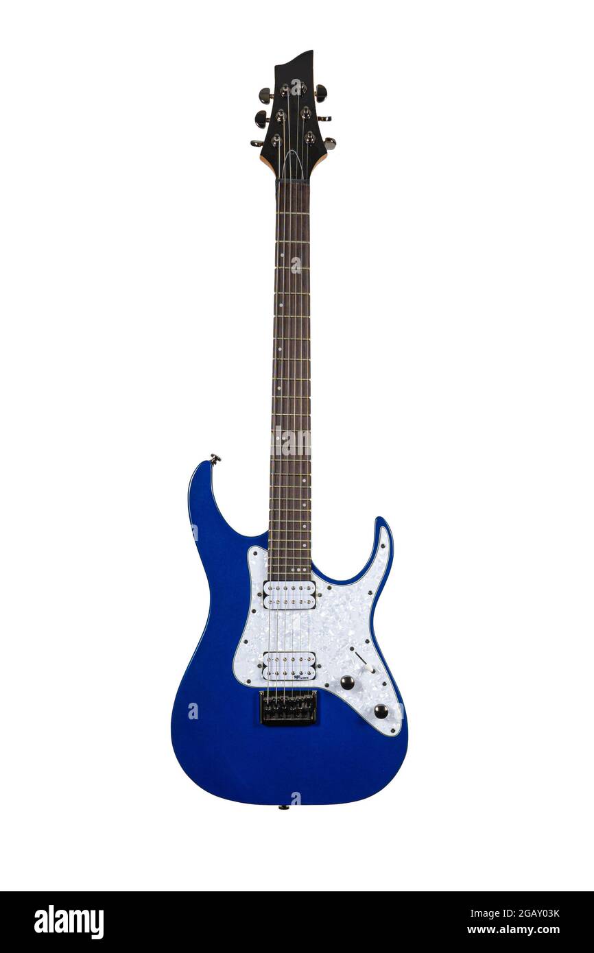 blue Electric guitar isolated over white background Stock Photo - Alamy