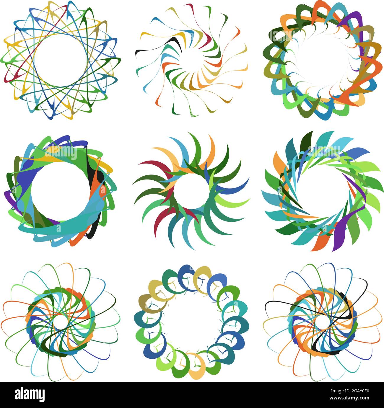 Circular, radial icon, motif, mandala shape. Swirl, twirl, helix ...