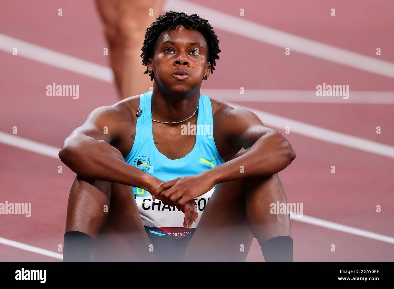 Tokyo, Japan, 1 August, 2021. Devynne Charlton of Team Bahamas looks at ...