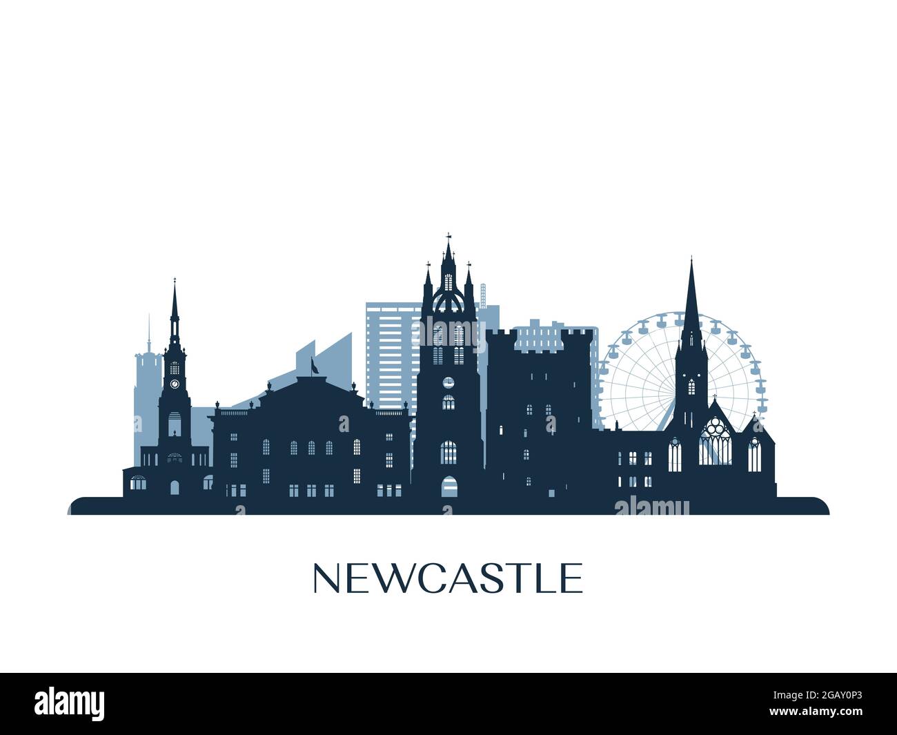 Newcastle skyline, monochrome silhouette. Vector illustration Stock ...