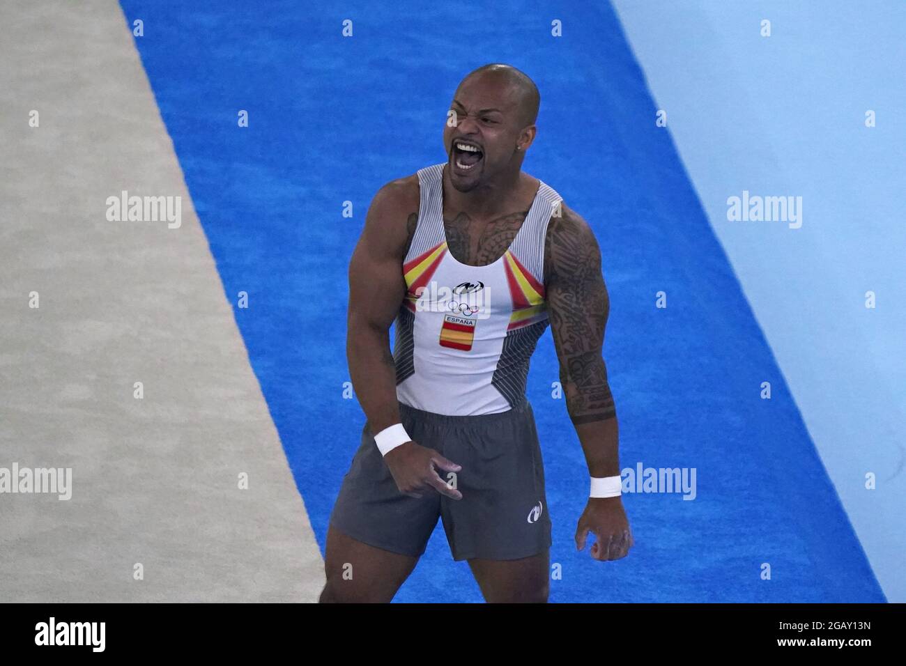 Tokyo, Japan. 01st Aug, 2021. Rayderley Zapata, of Spain, reacts after ...