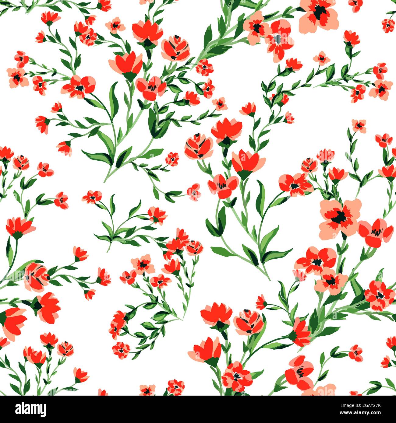 Beautiful floral motif. Red flowers intertwined in a seamless pattern ...