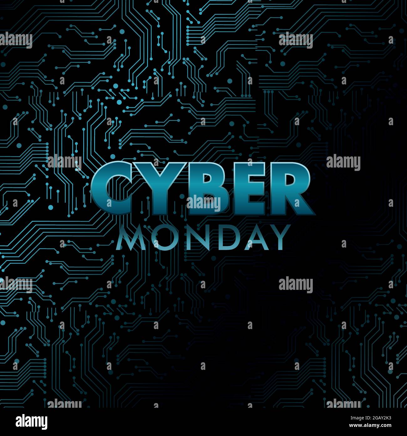 Holographic Cyber Monday banner. Circuit board pattern with blue neon ...