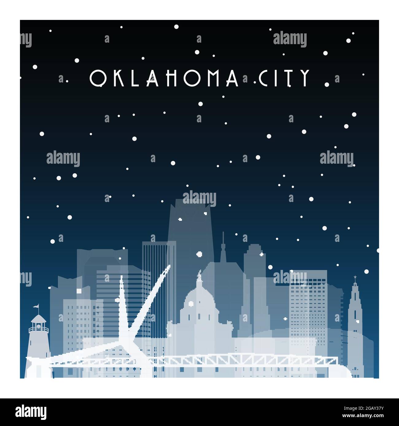 Winter night in Oklahoma City. Night city in flat style for banner ...