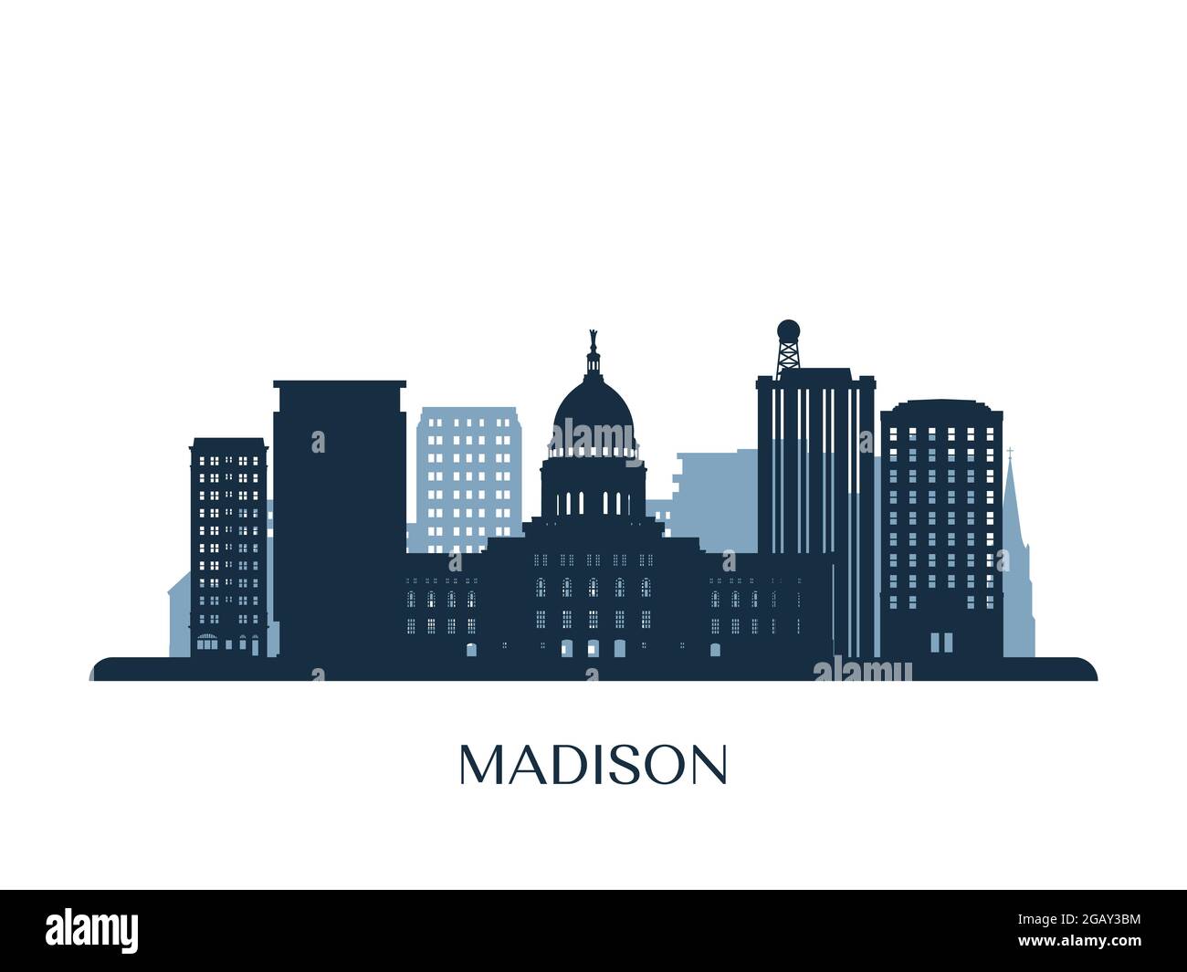 Madison skyline, monochrome silhouette. Vector illustration Stock ...