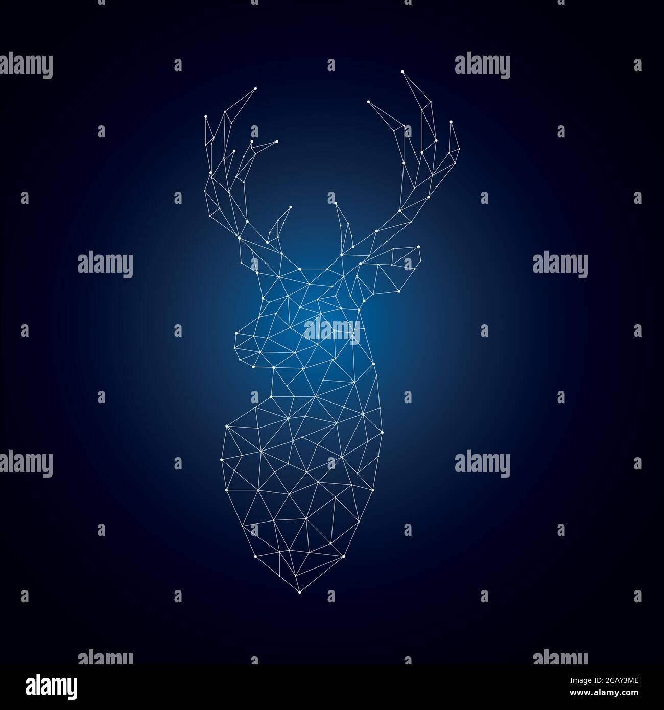 Bright Polygonal Deer silhouette on dark blue background. Geometric ...