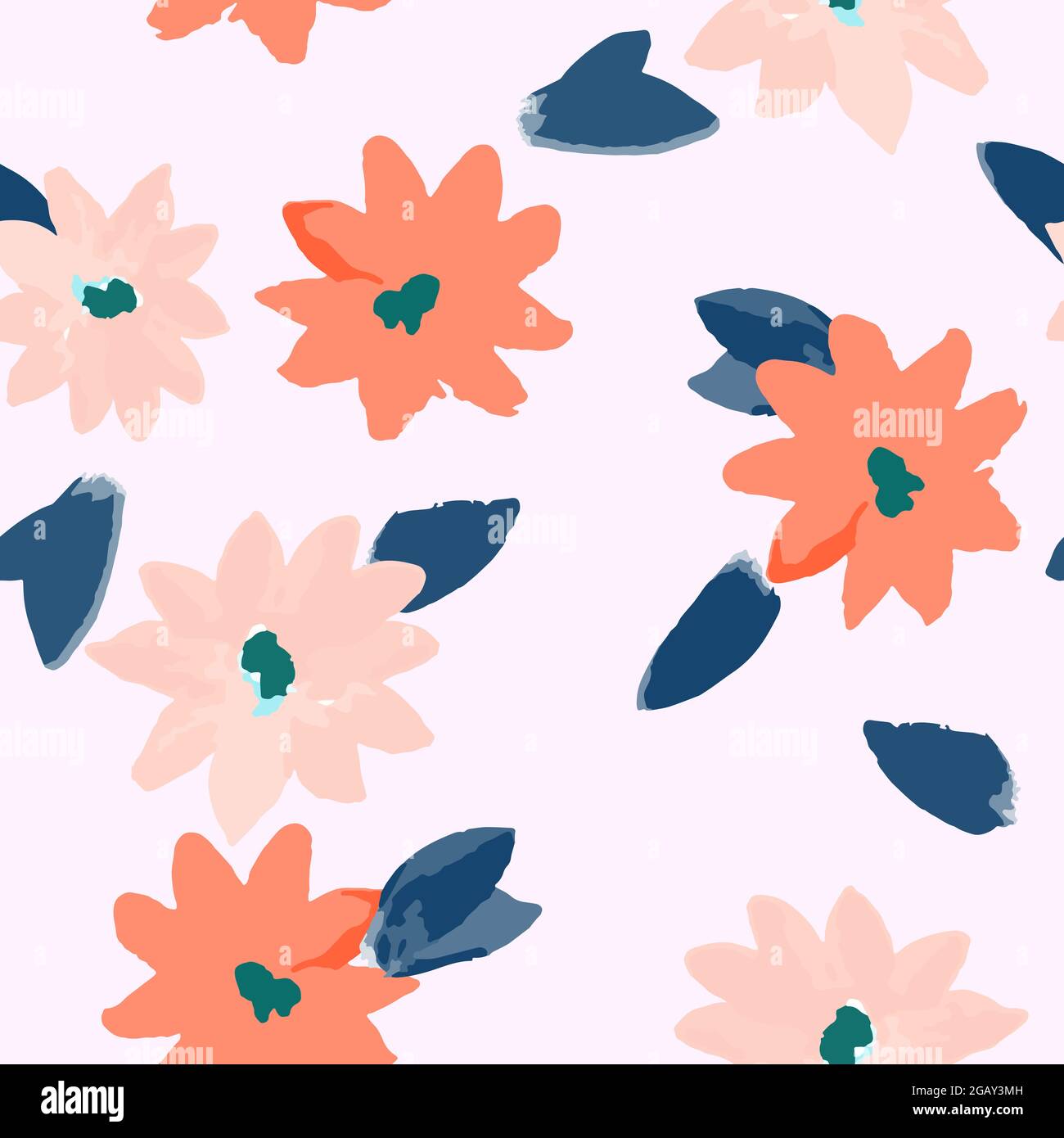VectorSimple seamless pattern of hand drawn gouache flowers, colorful ...
