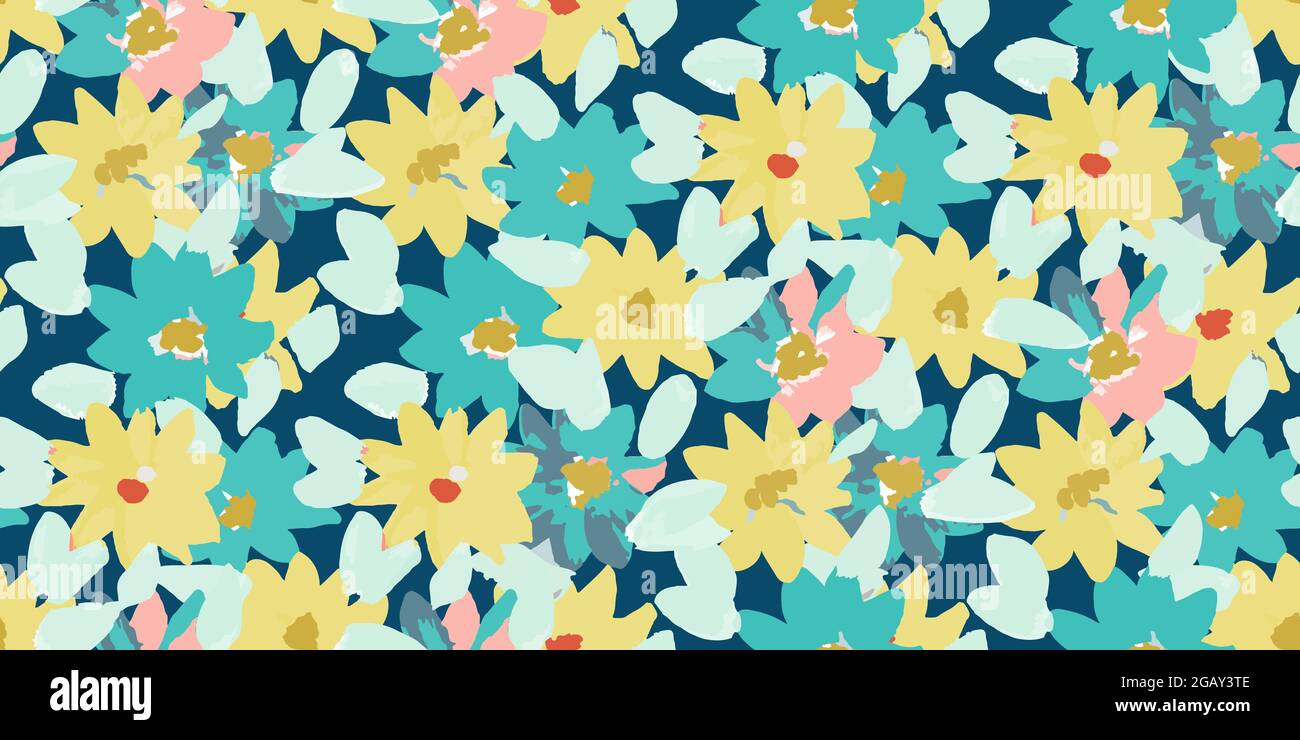 VectorSimple seamless pattern of hand drawn gouache flowers, colorful ...