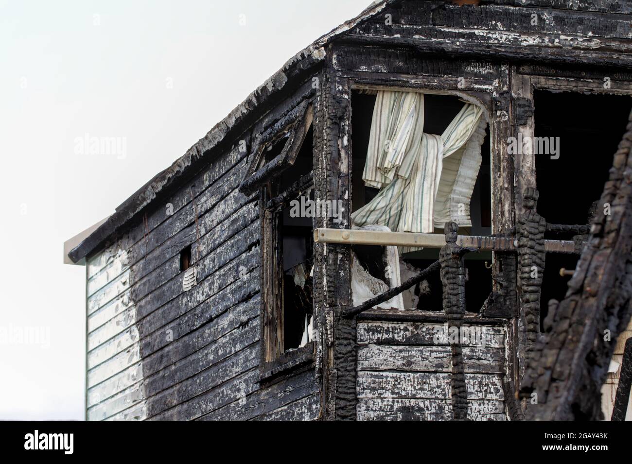 Burnt Out Wooden Beach Hut After A Fire On Mudeford Sand Spit ...