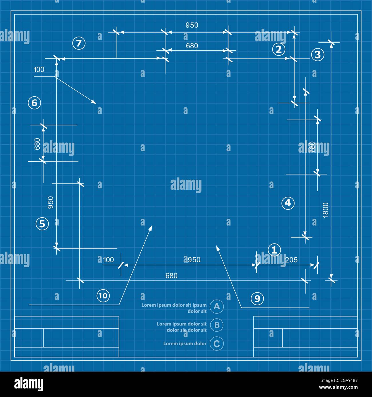 Template drawing plan scheme with dimensions, strings Stock Vector ...