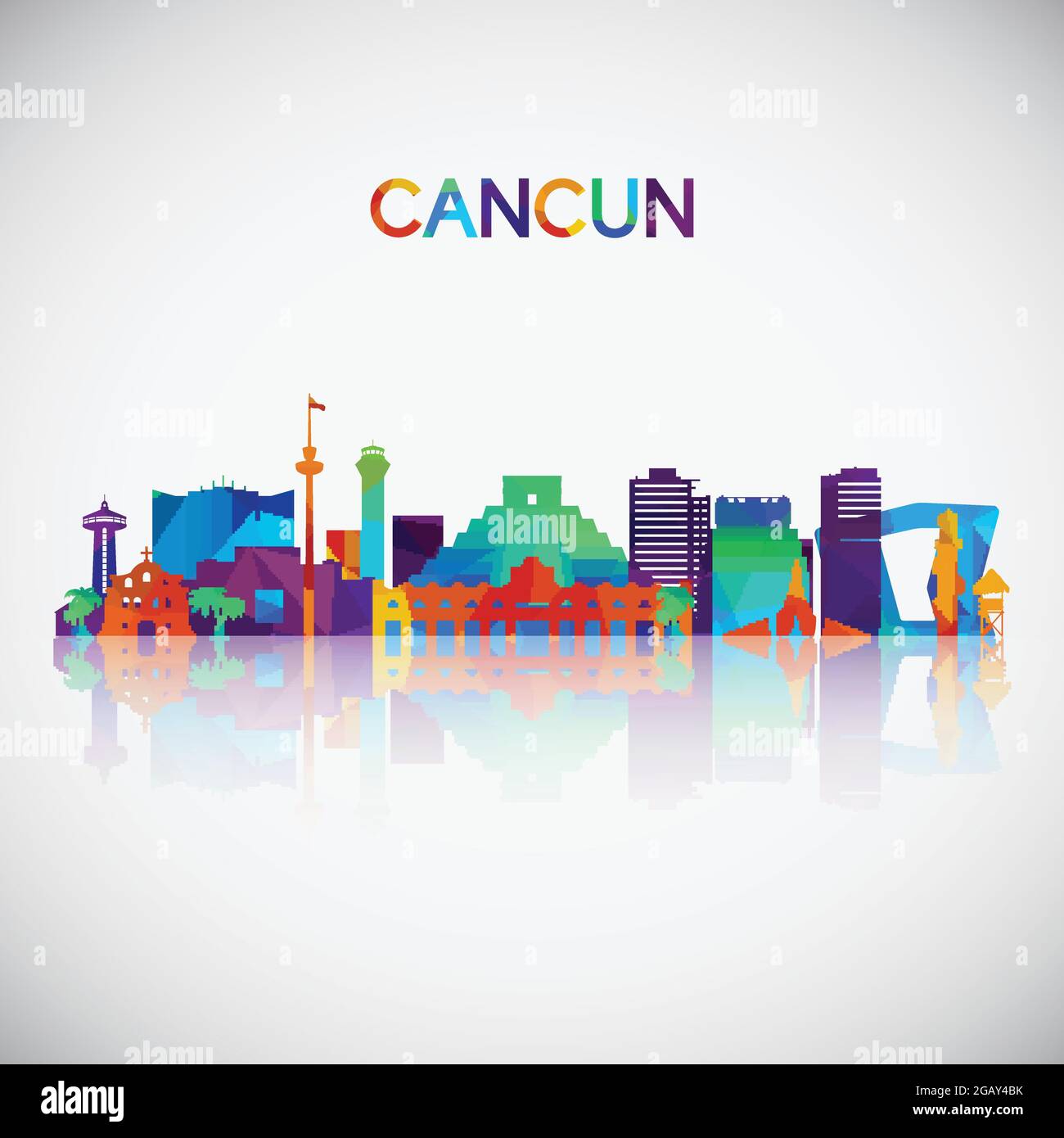 Cancun skyline silhouette in colorful geometric style. Symbol for your ...