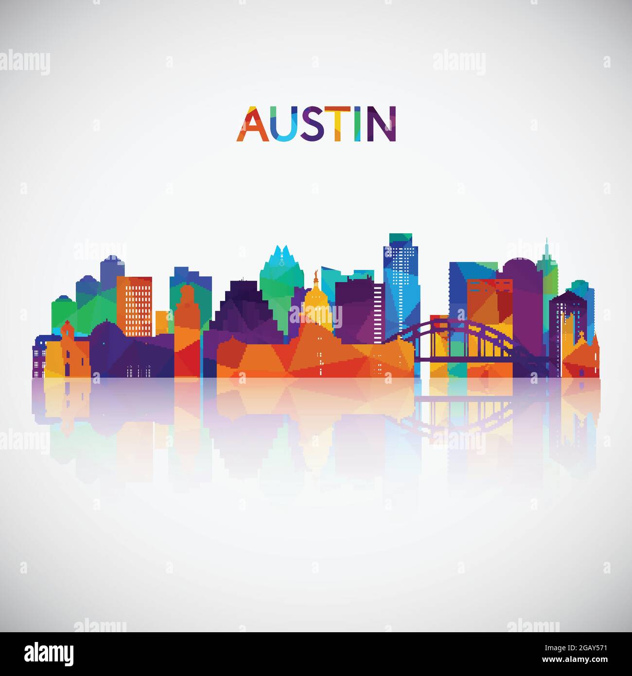 Austin skyline silhouette in colorful geometric style. Symbol for your ...