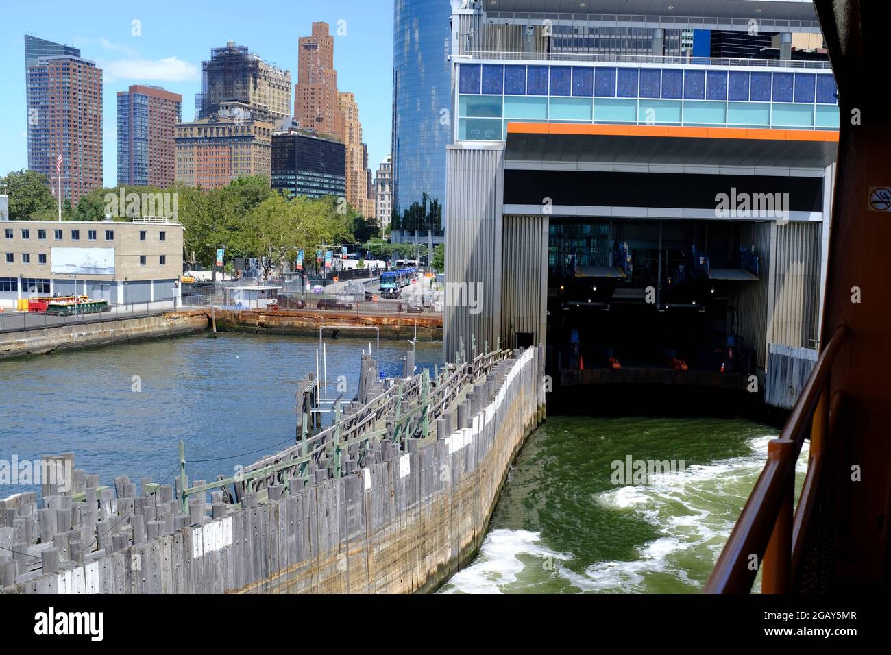 View from the Staten Island Ferry pulling into Whitehall Terminal in ...