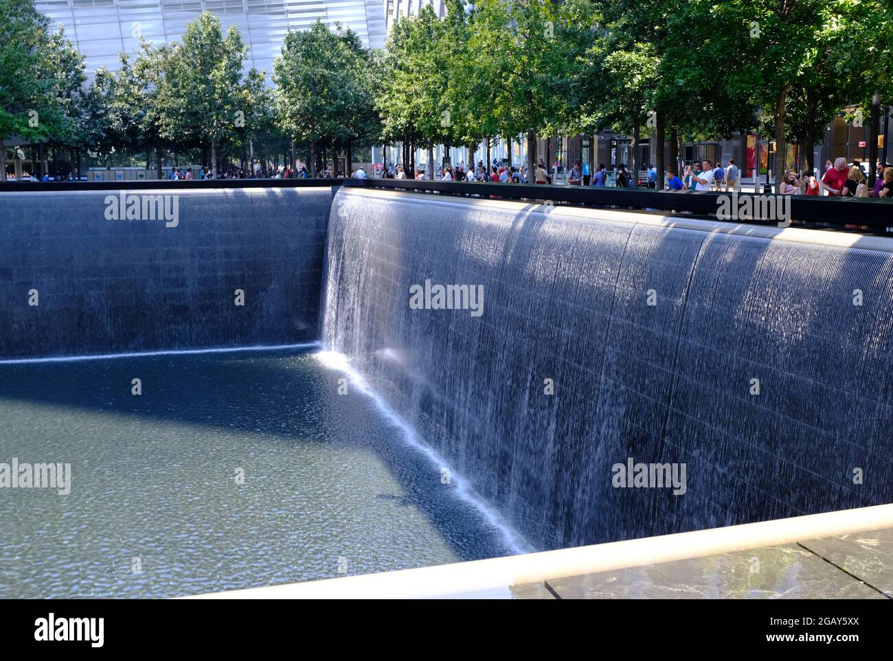 Reflecting pool and falls in the footprint of the Twin Towers at the 9 ...
