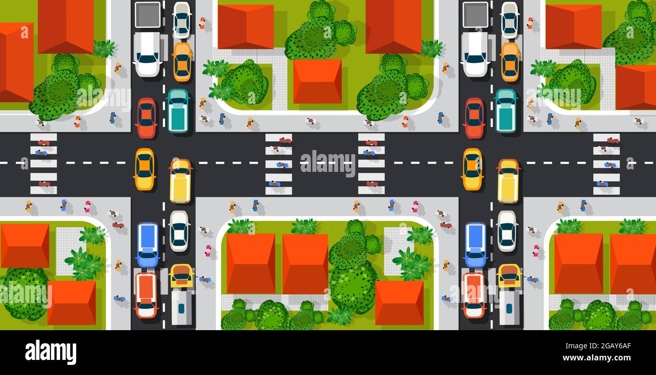 Road top view with highways many different vehicles Stock Vector Image ...