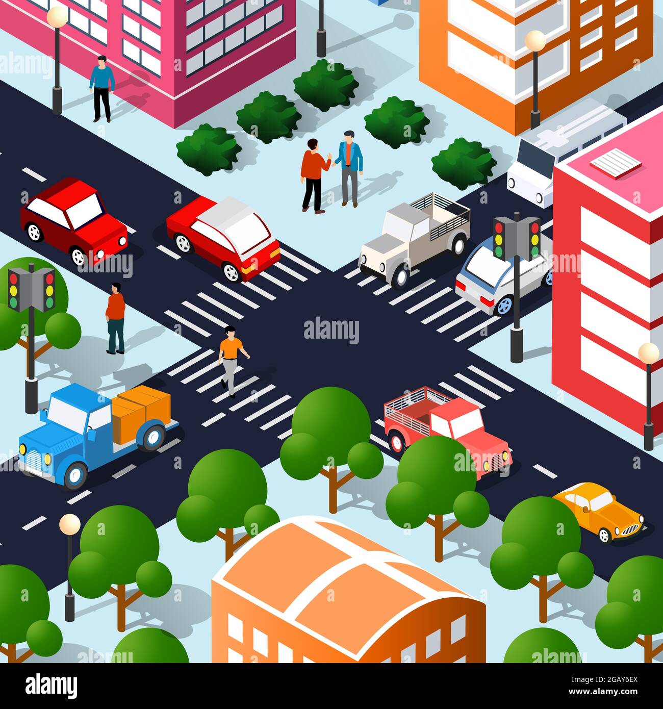 Lifestyle crossroads illustration of the city block with people Stock ...