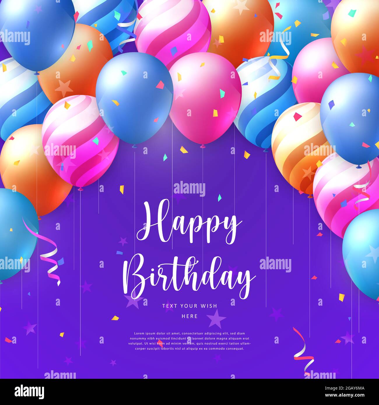 3D realistic elegant vivid vibrant ballon and party popper ribbon Happy ...