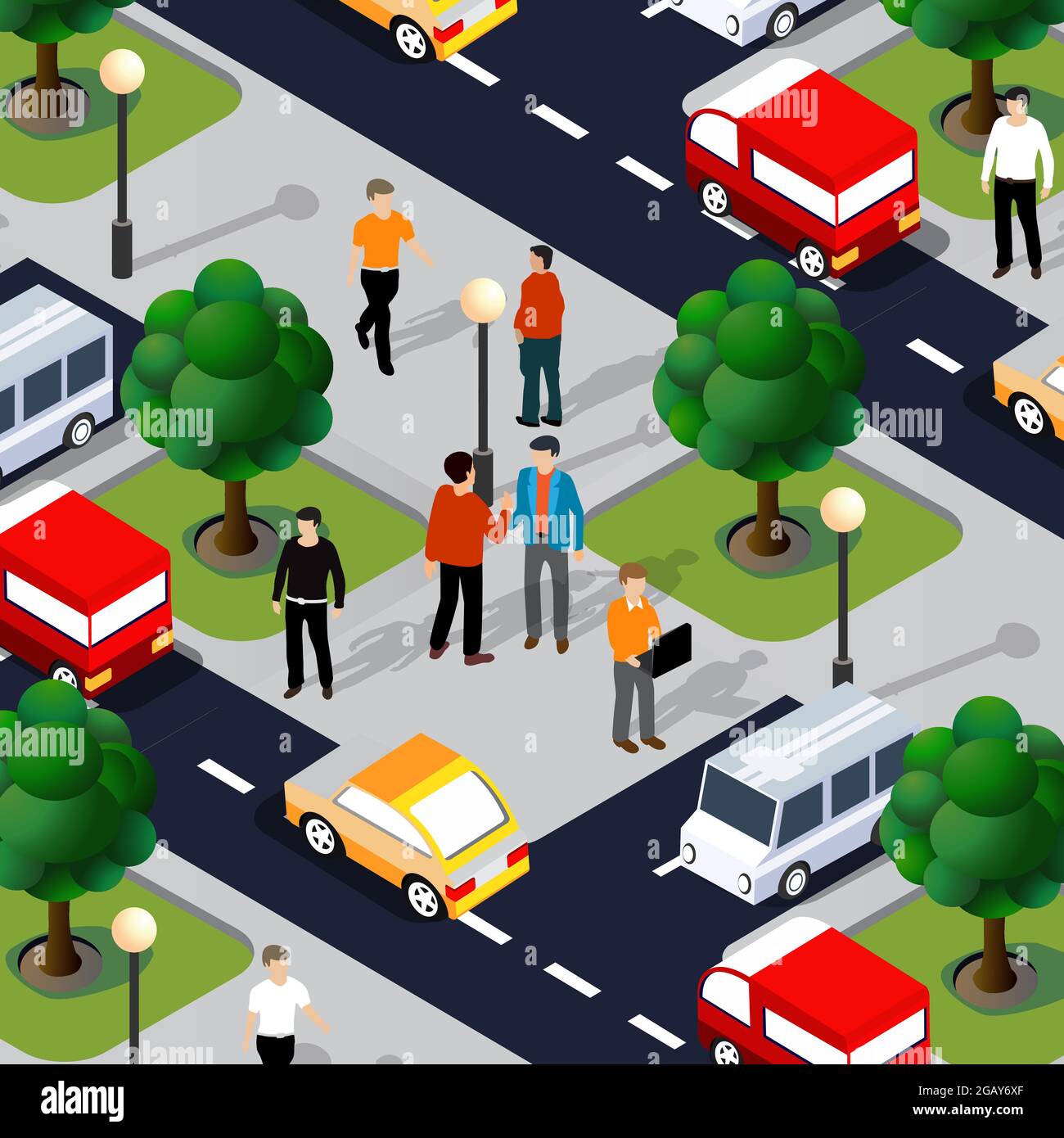 Isometric Street crossroads 3D illustration of the city quarter Stock ...