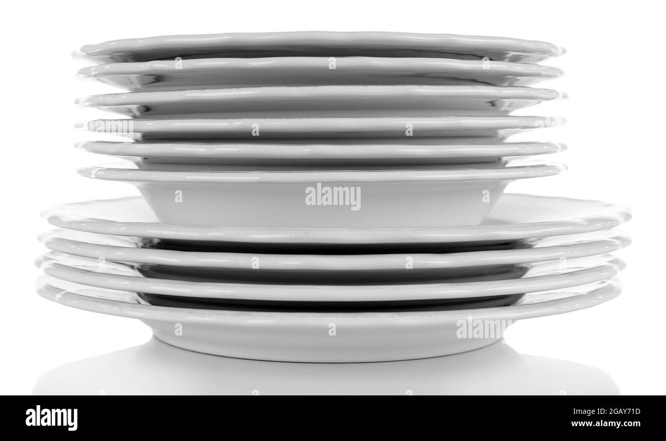 Stack of plates, isolated on white Stock Photo - Alamy