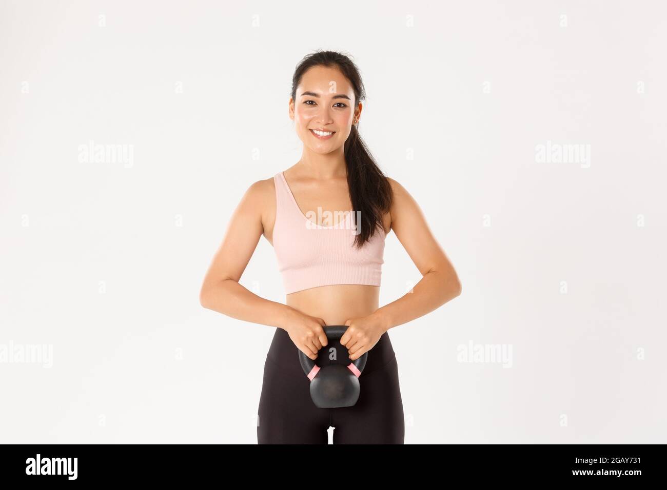 Sport, wellbeing and active lifestyle concept. Smiling strong and slim ...