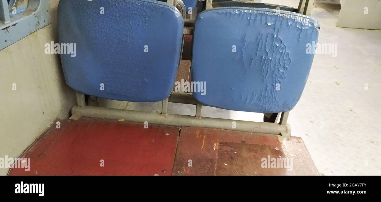 seat & interior of Emu Suburban local train on the railway station ...