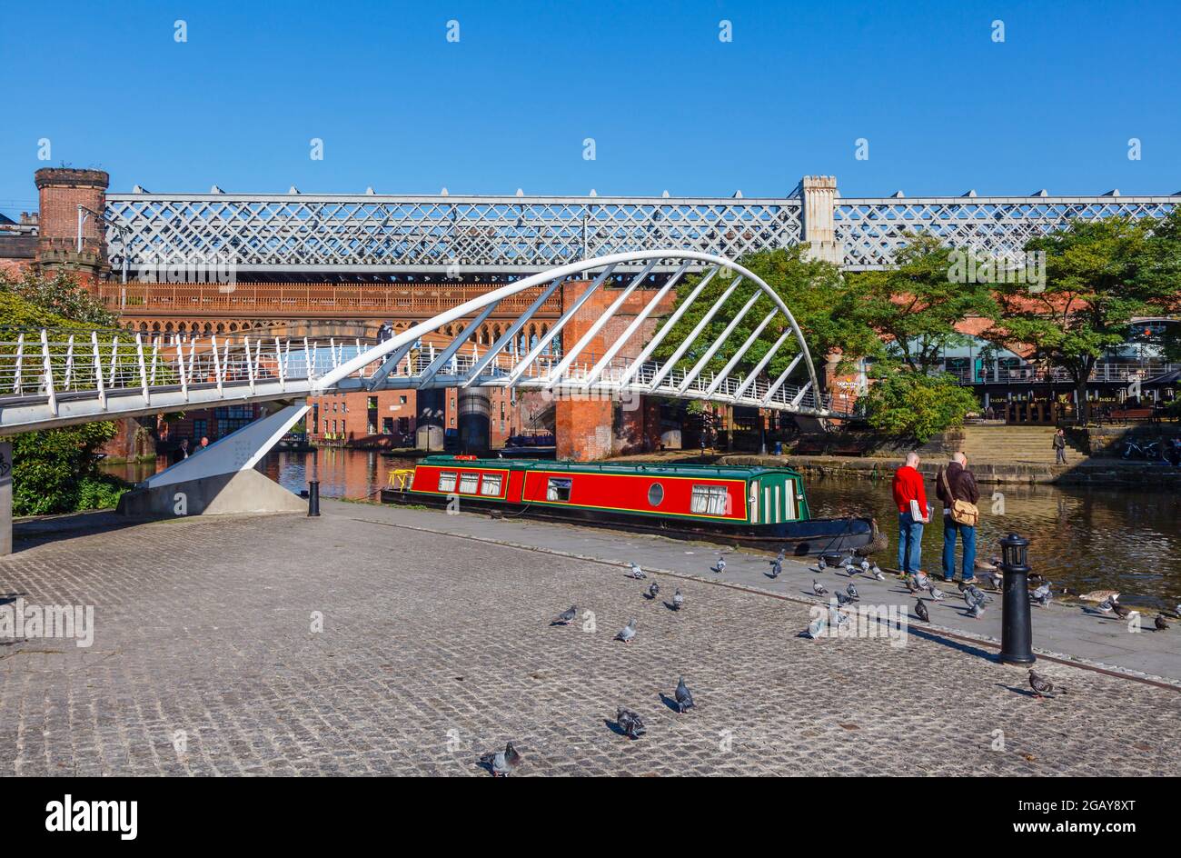 View from the towpath of Merchants' Bridge footbridge over Bridgewater ...