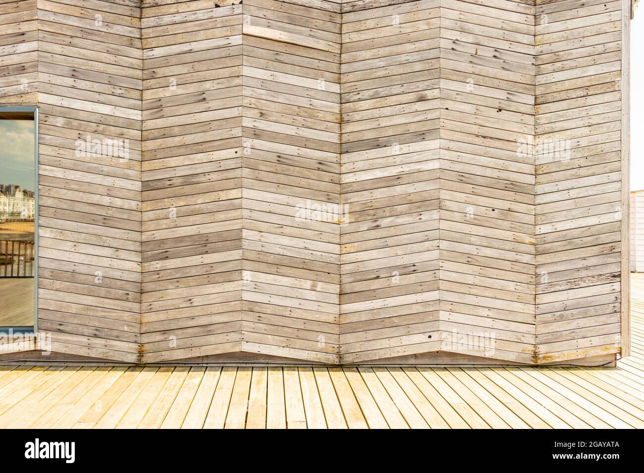 abstract zig zag timber sidings on pier at Hastings, East Sussex Stock ...