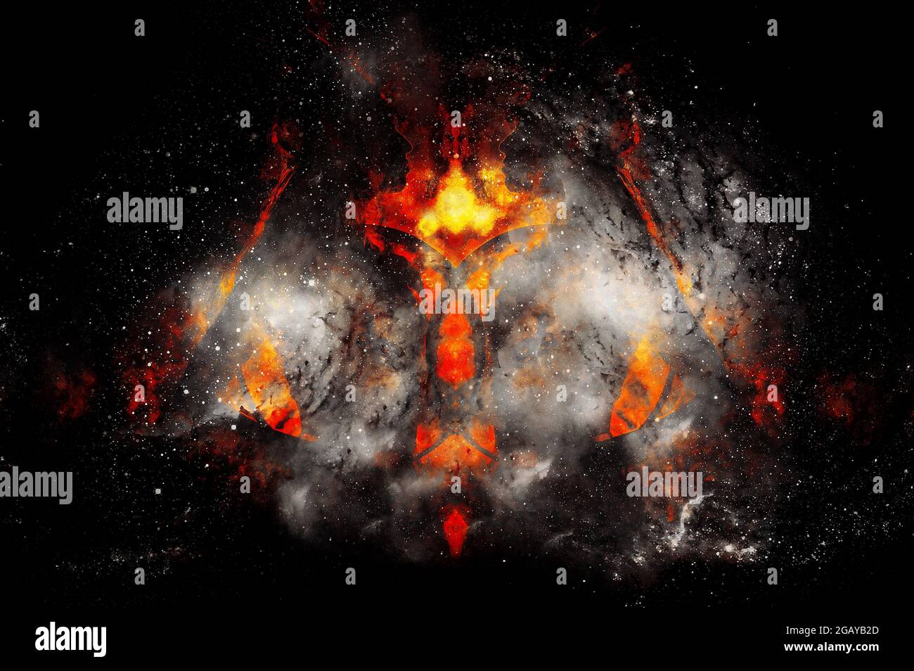 shamanic girl with frame drum on abstract structured space background ...