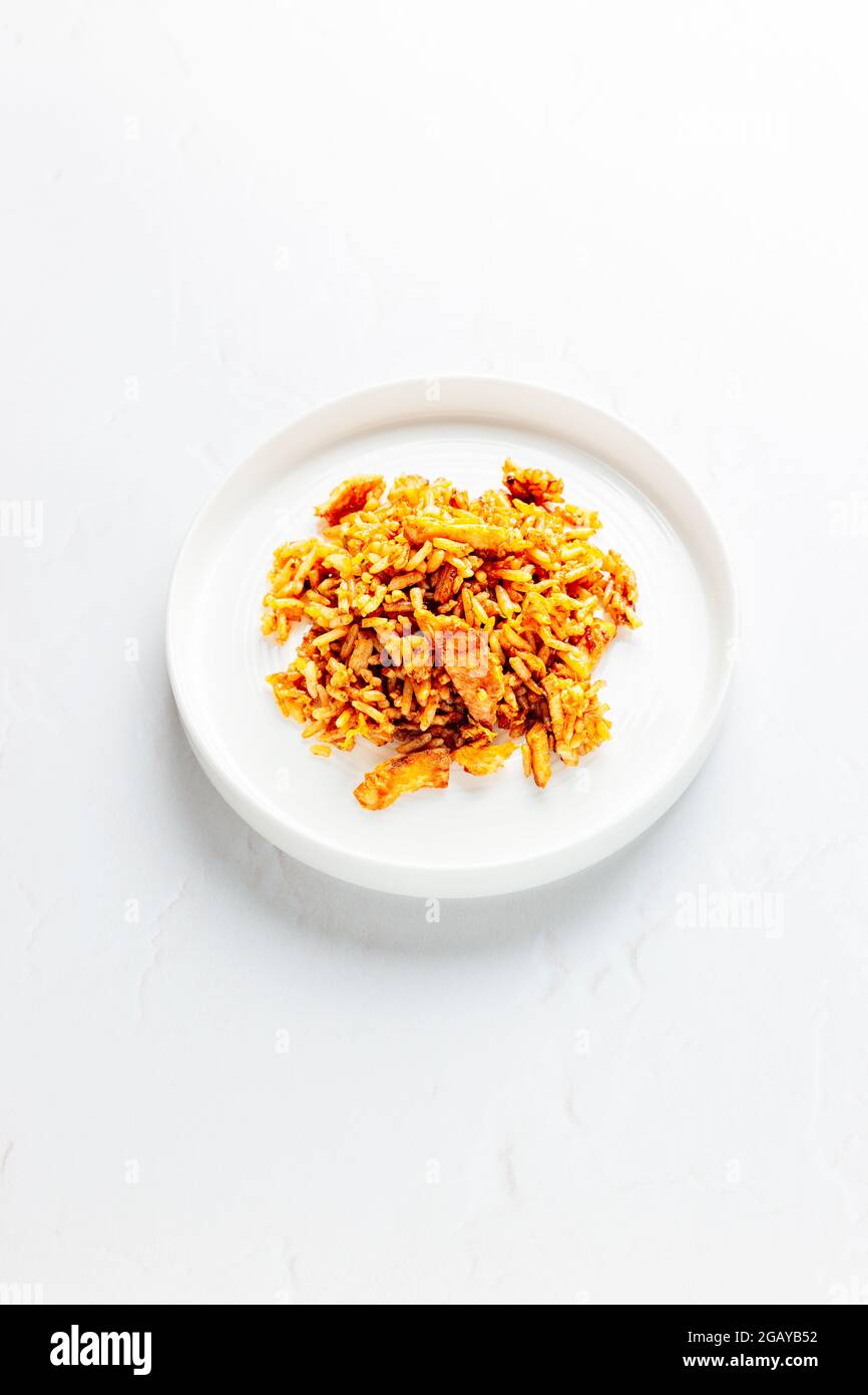 Asian Chicken Fried Rice on Plate Plate, Isolated on White Background ...