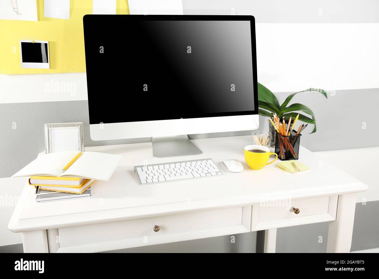 Modern workplace with computer on the table Stock Photo - Alamy