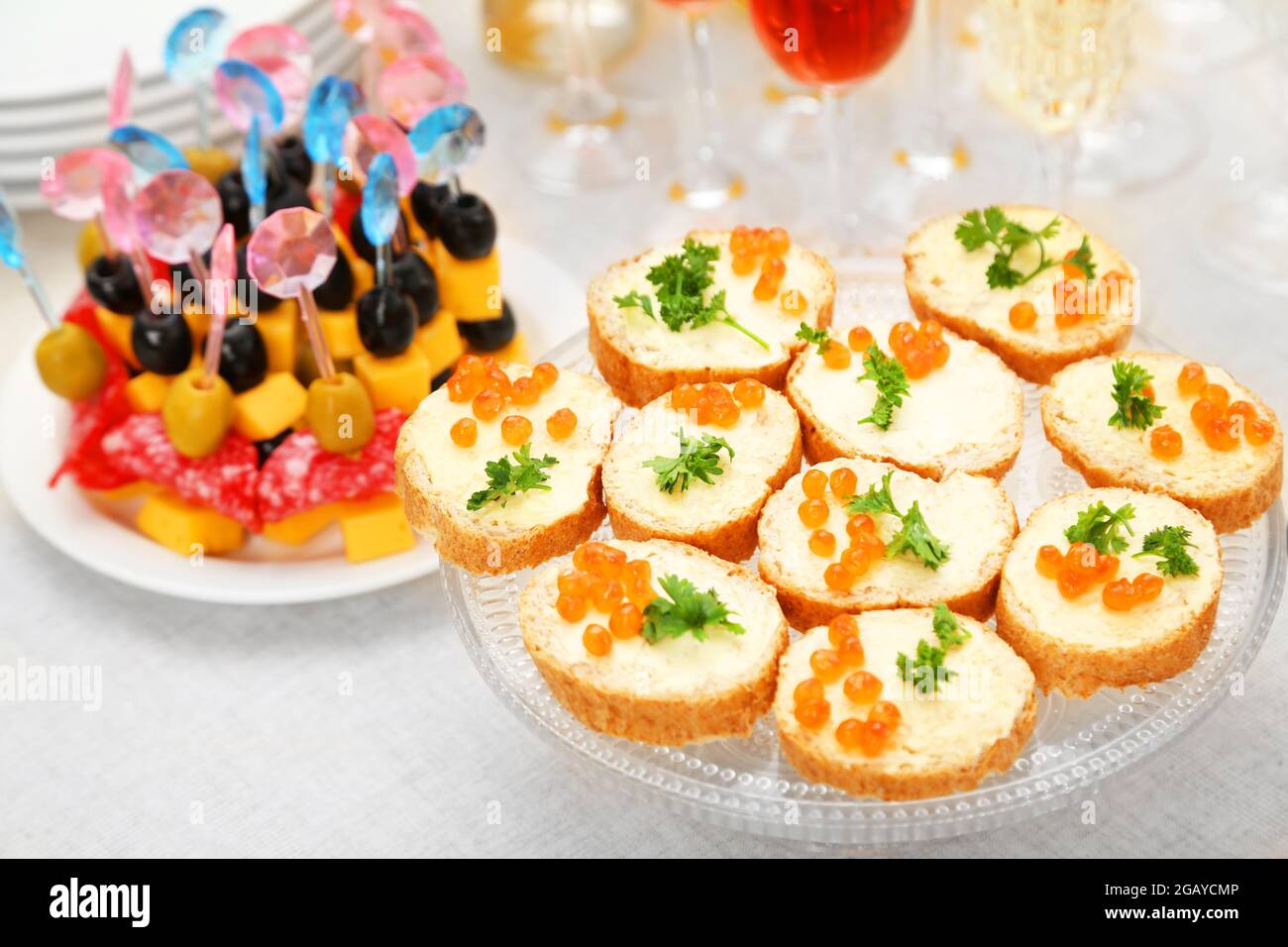 Set of cold snacks and canape, closeup Stock Photo - Alamy