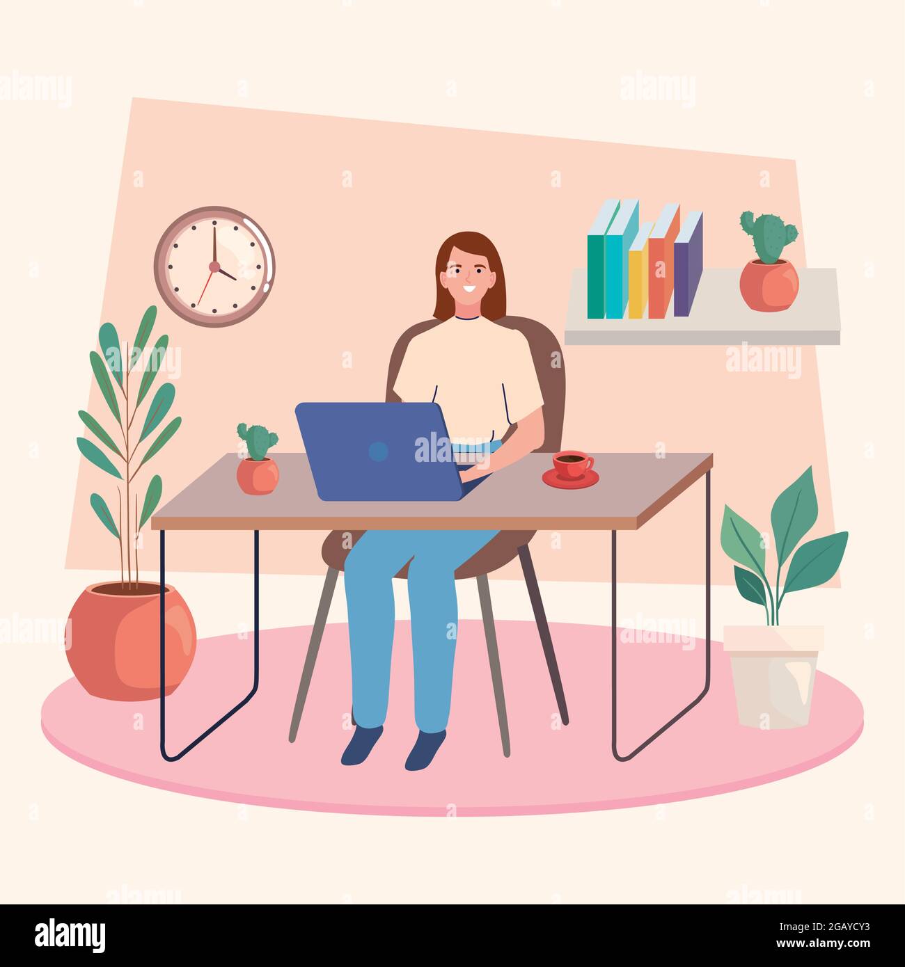 female working at the laptop, scene Stock Vector Image & Art - Alamy