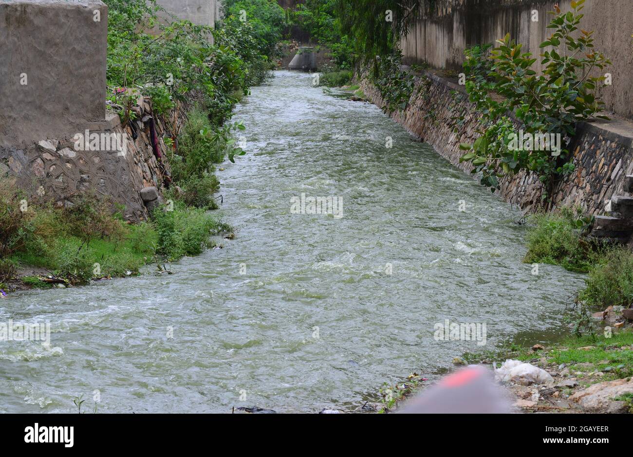Beawar, Rajasthan, India, August 1, 2021: Waves crash in a water canal ...