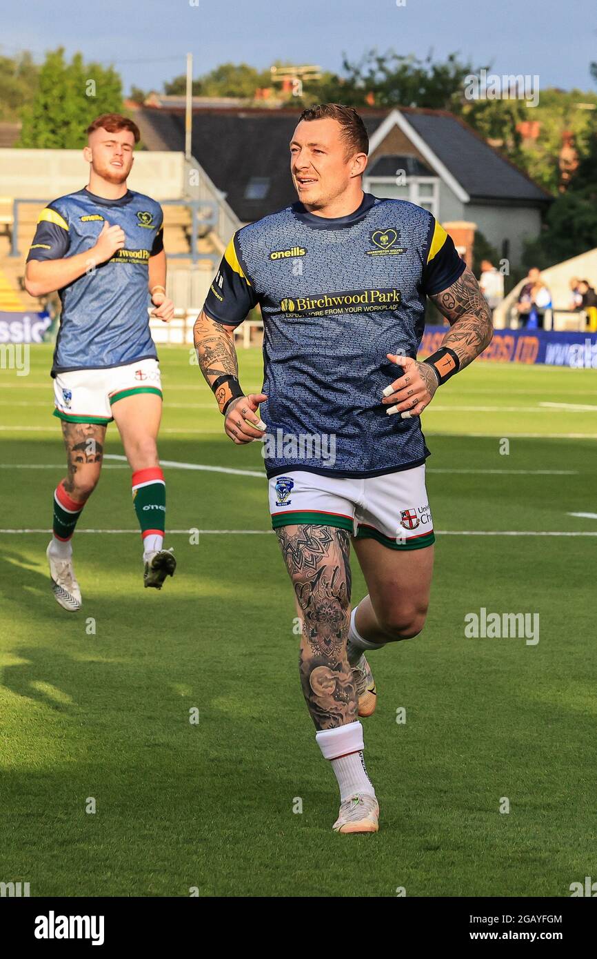 Josh Charnley (5) of Warrington Wolves during pre match warm up Stock ...