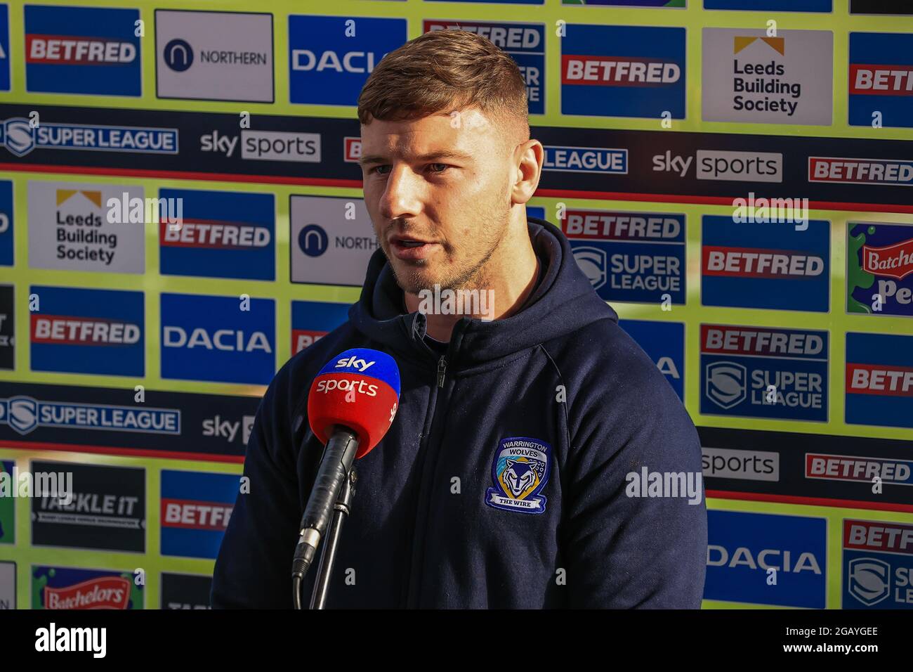 George Williams (31) of Warrington Wolves interviews by Jenna Brooks of ...