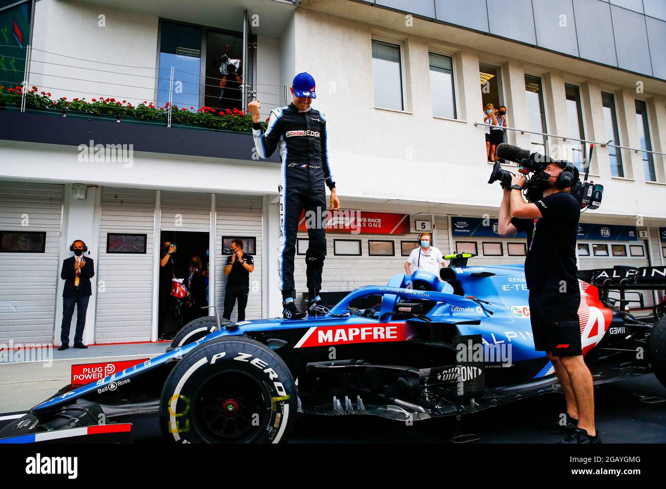 Race winner Esteban Ocon (FRA) Alpine F1 Team A521 celebrates in parc ...