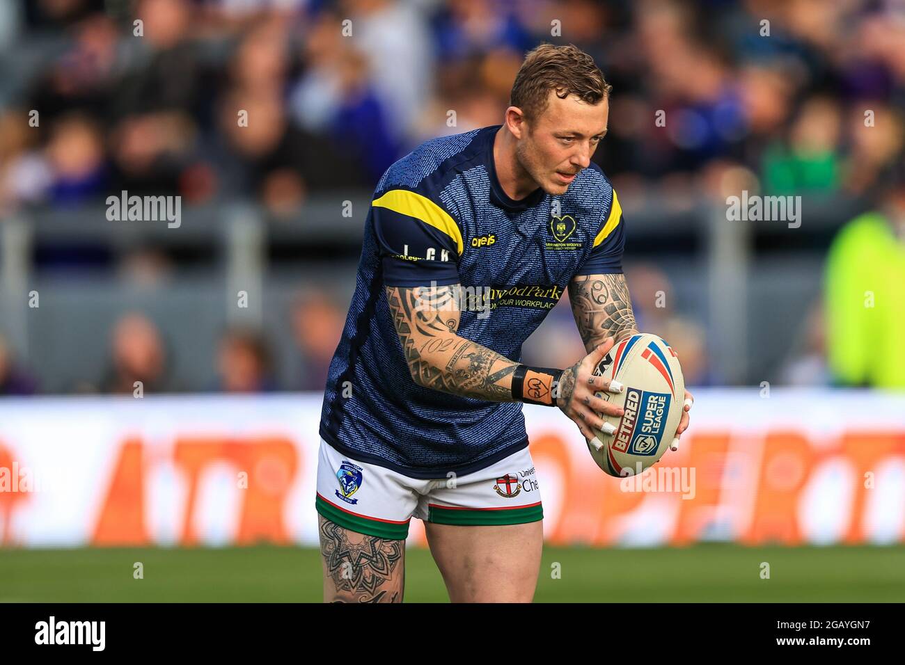 Josh Charnley (5) of Warrington Wolves during pre match warm up Stock ...