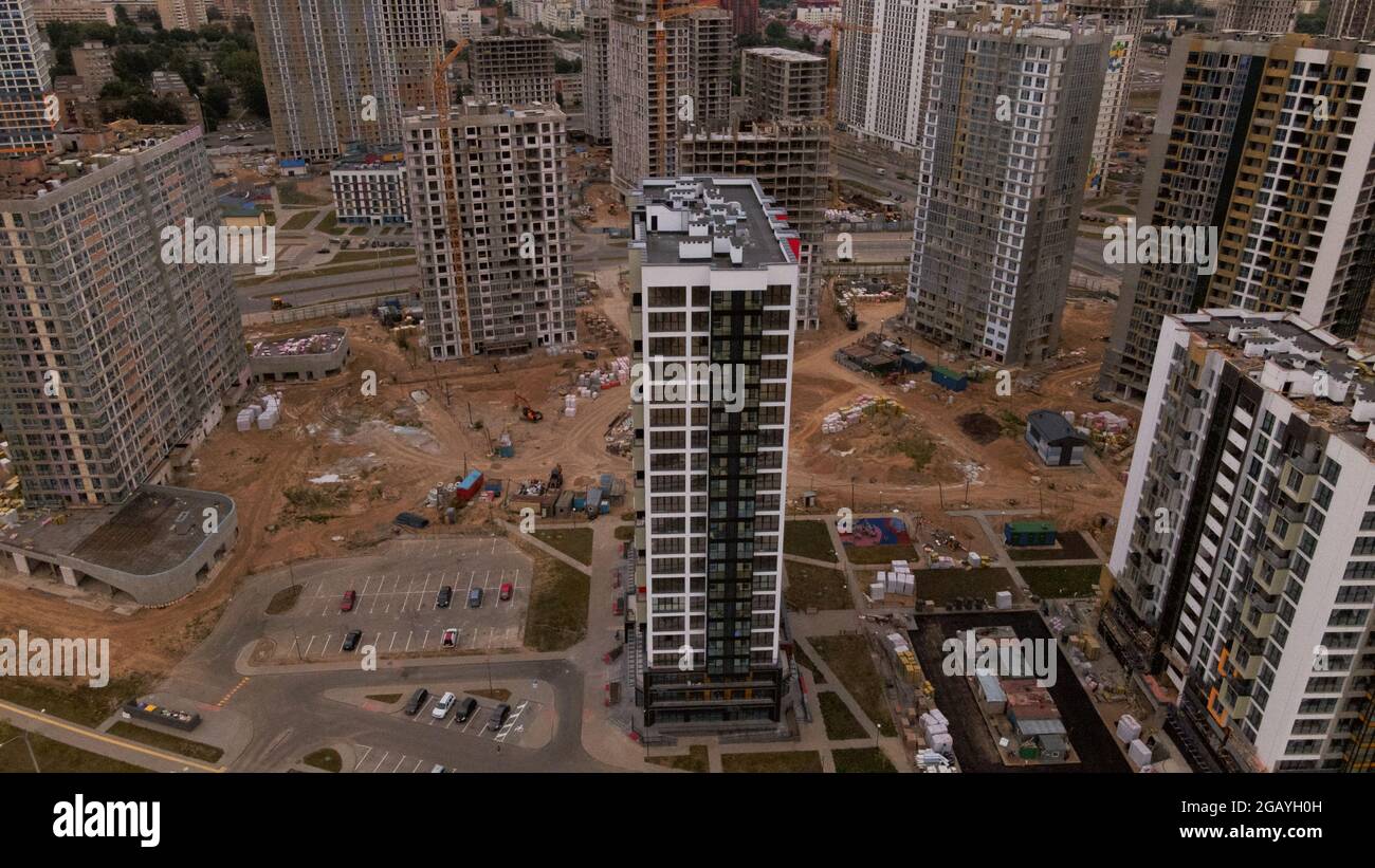 Construction site for a new city block. Construction work is underway ...