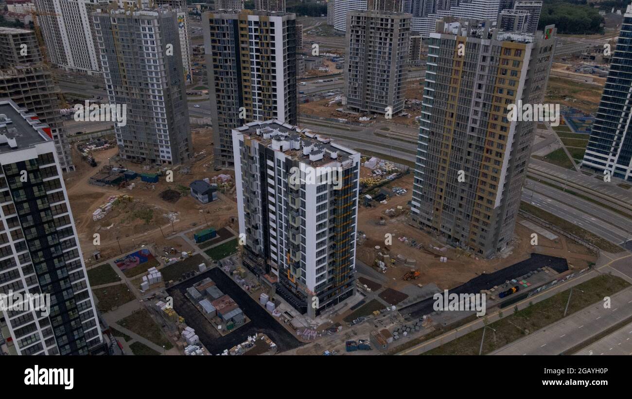 Construction site for a new city block. Construction work is underway ...