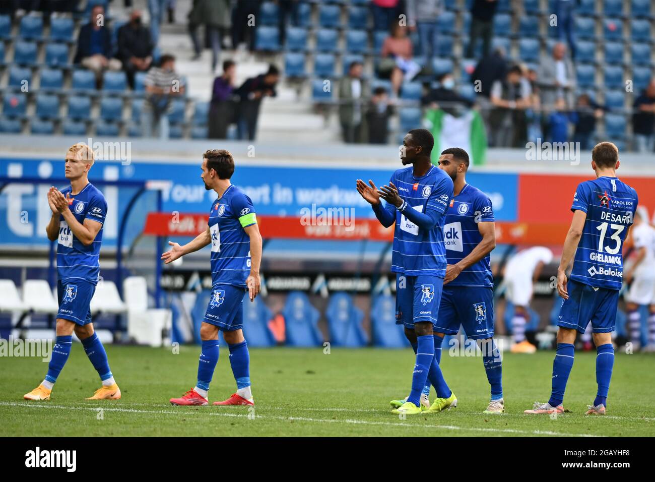 Gent's players and pictured after a soccer match between KAA Gent and ...