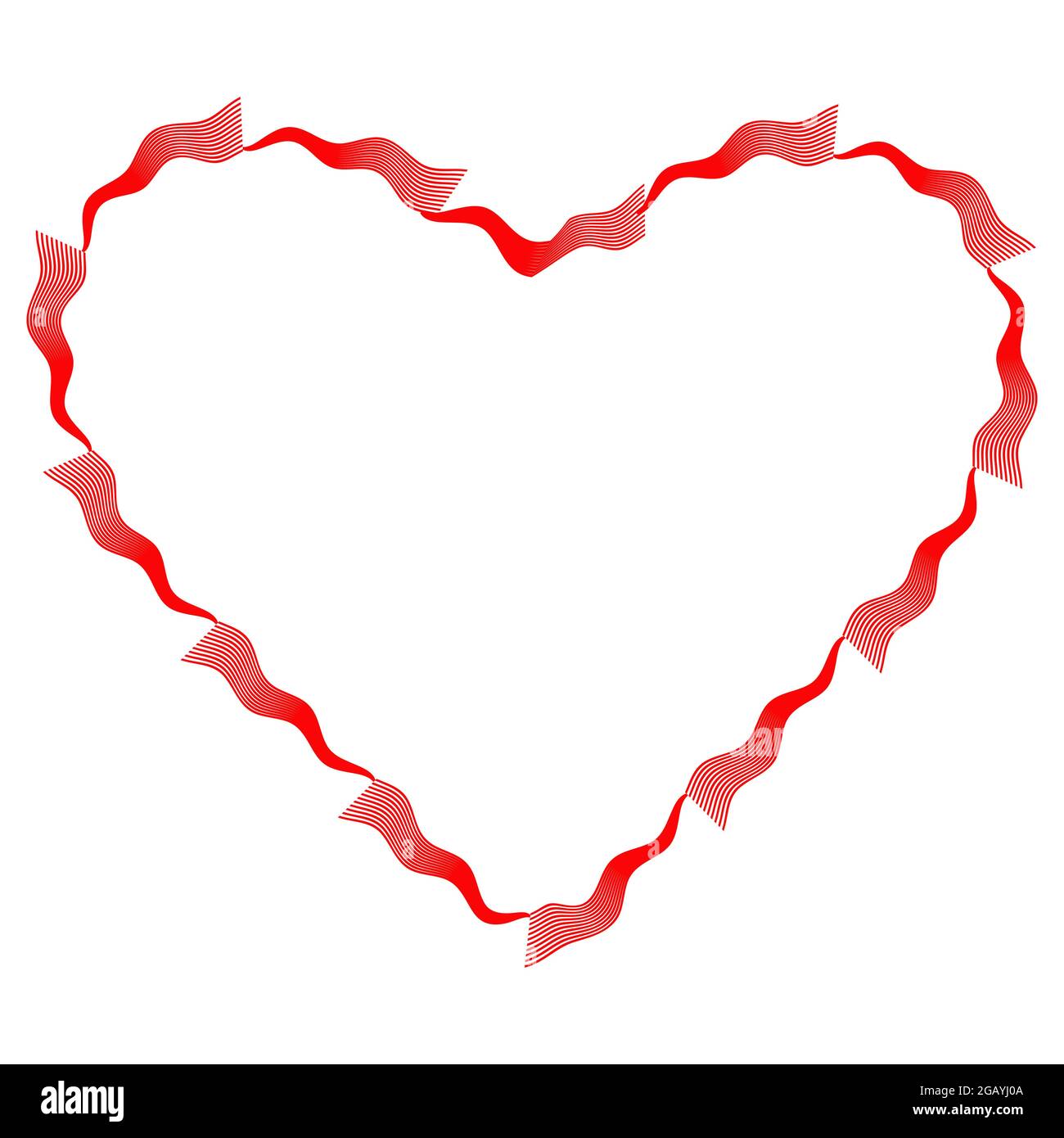 Red heart contour on fire. Decorative vector illustration. Copy space ...