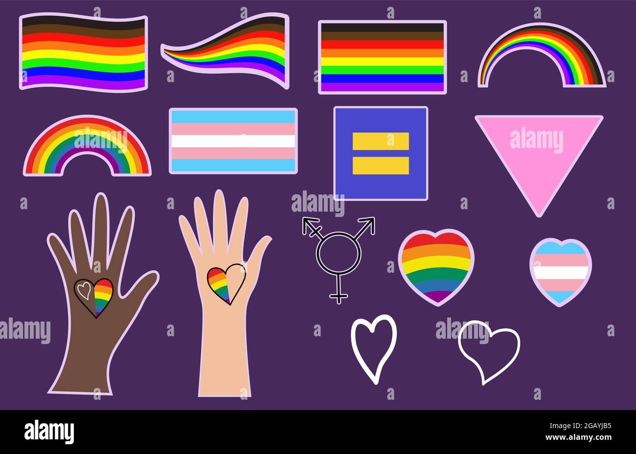 LGBTQ+ symbols Rainbow pride flag Stickers. Isolated vector ...