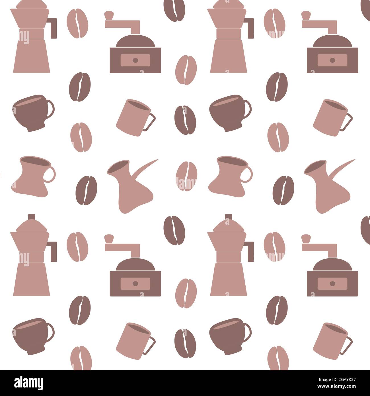 Different coffee mugs, pots, and coffee makers. Seamless pattern. Monochrome vector illustration ...