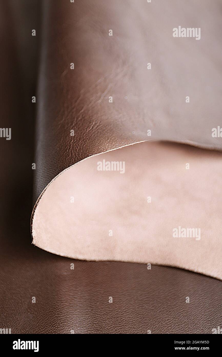 Brown leather front and wrong side texture background Stock Photo - Alamy